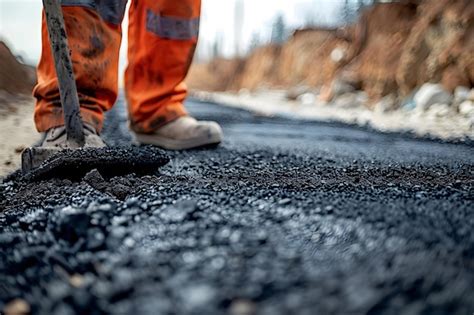 Road Construction In Progress A Closeup Of Asphalt Paving Premium Ai