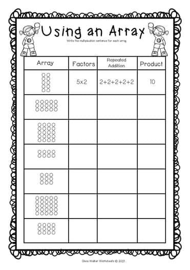 Arrays Worksheets First Multiplication As Repeated Addition