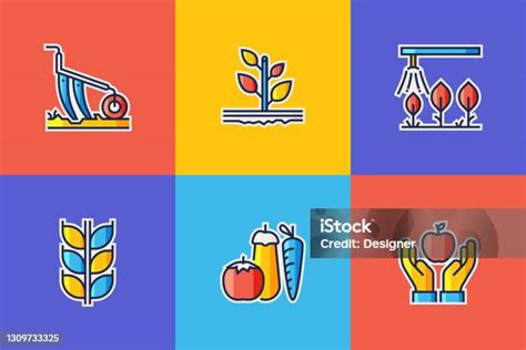 Pertanian Dan Pertanian Terkait Ikon Jalur Datar Garis Besar Ilustrasi