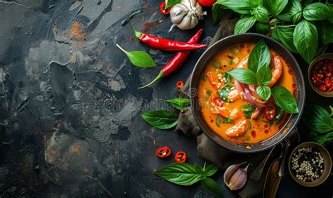 Traditional Thai Soup Tom Yam Spicy Asian Food Stock Illustration