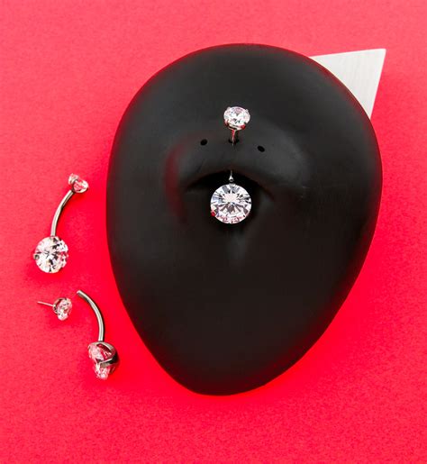 Prong Clear Cz Titanium Threadless Belly Button Ring