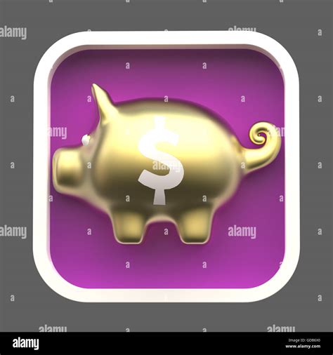 Shiny Piggy Bank On Rounded Square Background Application Icon Stock