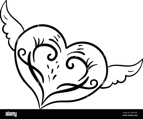 Heart Tattoo Wings Illustration Vector On White Background Stock