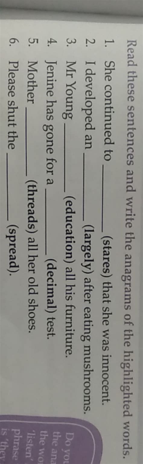 Read These Sentences And Write The Anagrams Of The Highlighted Words1