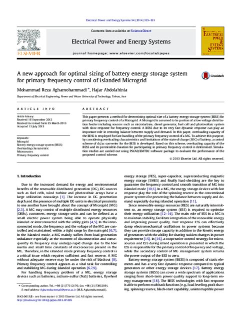Pdf A New Approach For Optimal Sizing Of Battery Energy Storage System For Primary Frequency