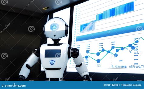 White Robot Presenting A Data Graph Stock Illustration Illustration
