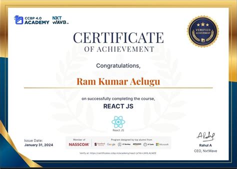 Ccbpian Ccbpacademy Nxtwave Webdevelopment Reactjs Coursecompletion Ramkumar Aelugu