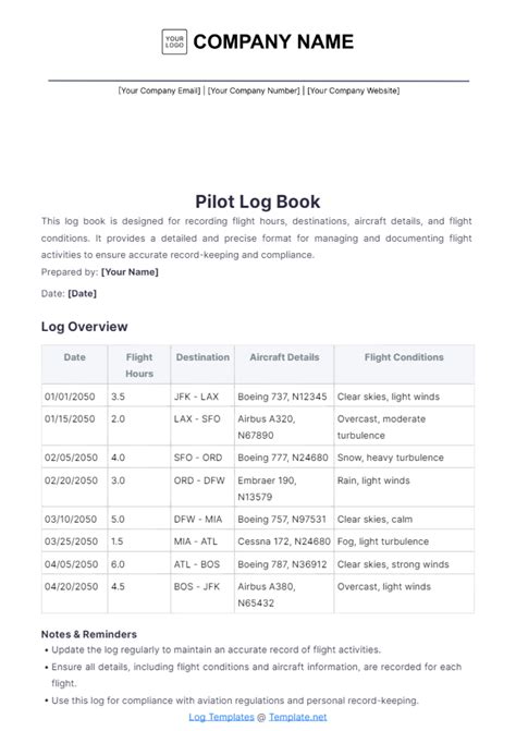 Free Pilot Log Book Template To Edit Online