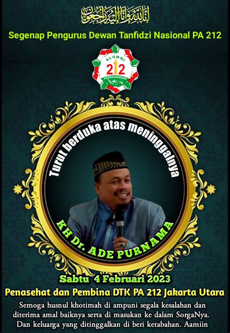 Telah Wafat Kh Dr Ade Purnama Hadi Dtk Pa 212 Jakut Hb M Bin Hasim