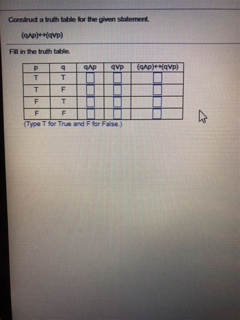 Solved Construct A Truth Table For The Given Statement Fill Chegg