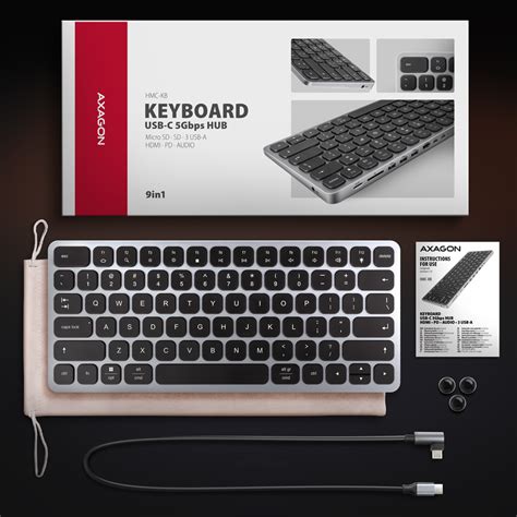 Hmc Kb Us Usb C 5gbps Keyboard Us 9in1 Hub Axagon