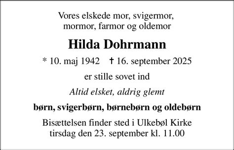Hilda Dohrmann Danmarks Største Medie For Mindesider Og Dødsannoncer