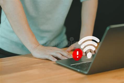 Man Using A Laptop Computer To Connect To Wifi But Wifi Not Connected