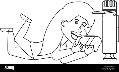 Cartoon Girl With Videogame Console And Controller Over White Background Vector Illustration