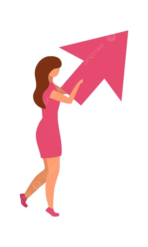 Beautiful Woman With Arrow Pointing Up Semi Flat Color Vector Character