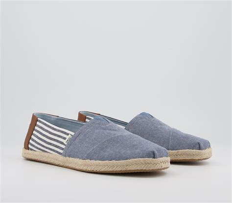 Toms Alpargata Rope Espadrilles Navy Chambray Stripe Mens Vegan Shoes