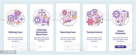 Disease Monitoring Steps Onboarding Mobile App Screen Stock