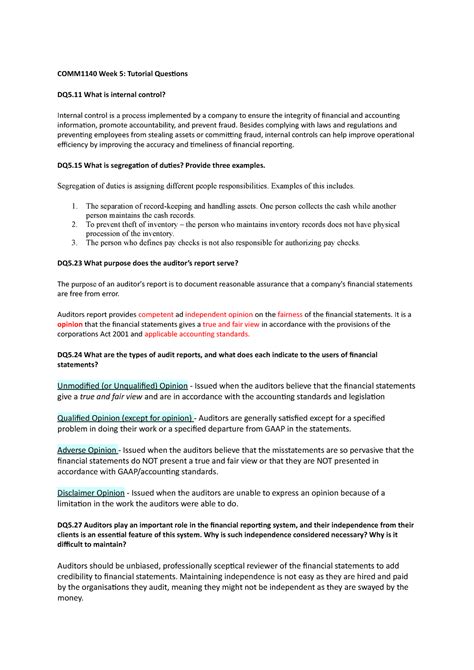 Wk 5 Tutorial Qs HW QS COMM1140 Week 5 Tutorial Questions DQ5 What