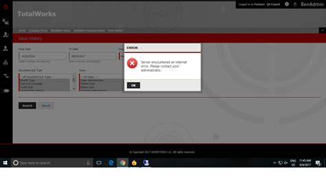 Wt 10437 Functional Partner Login Totalworks View History Server Error Workterra Jira