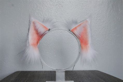 White And Pink Faux Fur Cat Ears Headband Etsy