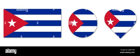 Set Of Cuba Flag In The Shape Of Square Heart And Circle Vector