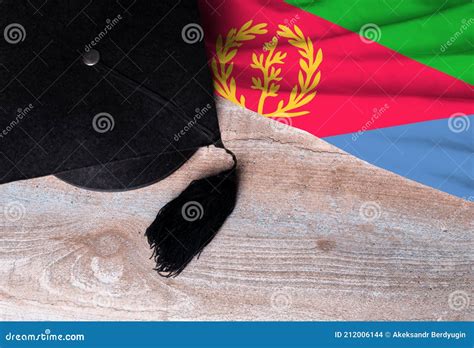 Black Graduation Hat On Eritrea Flag Education Concept Top View Stock