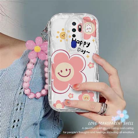 Casing Oppo A A G Clear Phone Case Flower Bead Hanging Rope Transparent Shockproof Phone