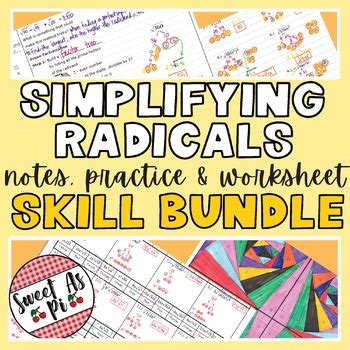 Simplifying Radicals Notes Practice And Worksheet SKILL BUNDLE