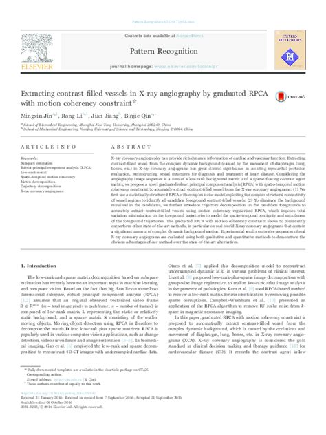 Pdf Extracting Contrast Filled Vessels In X Ray Angiography By Graduated Rpca With Motion