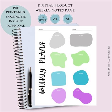 Weekly Notes Printable Weekly Planner Printable Instant Download