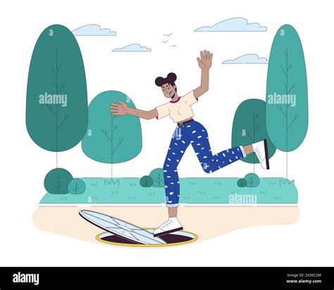African American Woman Falling In Sewer Line Cartoon Flat Illustration