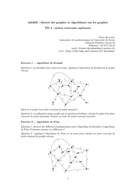Info602 Théorie Des Graphes Et Algorithmes Sur Les Graphes Td 4
