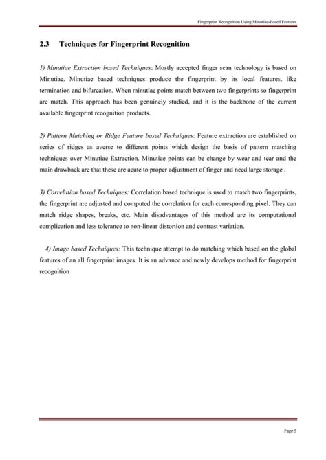 Fingerprint Recognition Using Minutiae Based Feature Pdf Computing Technology And Computing