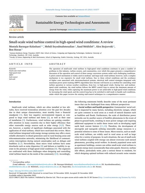 PDF Small Scale Wind Turbine Control In High Speed Wind Conditions A Review