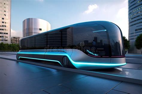 Futuristic Electric Bus With Sleek Design Floating Above The Ground