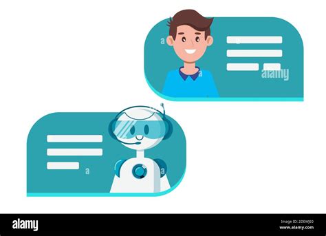 Chatbot Concept A Man Is Chatting With A Cute Smiling Robot Communication And Messaging