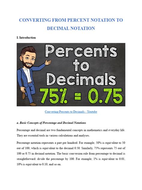 Converting From Percent Notation To Decimal Notation Pdf Percentage