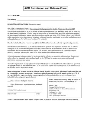 Fillable Online Cups Cs Cmu ACM Permission And Release Form CUPS Carnegie Mellon Cups