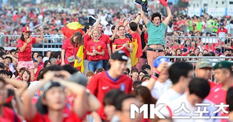 대한민국 벨기에 붉은악마 한가운데 휘날리는 벨기에 국기