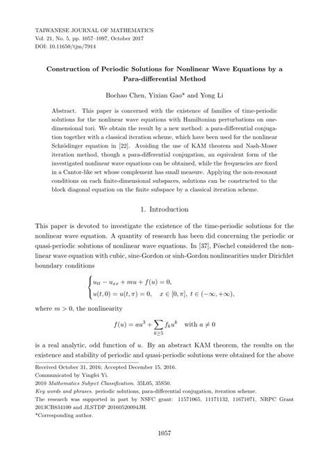 Pdf Construction Of Periodic Solutions For Nonlinear Wave Equations