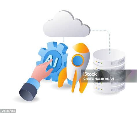 인공 지능 클라우드 서버 기술 출시 인포 그래픽 평면 아이소 메트릭 3d 일러스트레이션 0명에 대한 스톡 벡터 아트 및 기타
