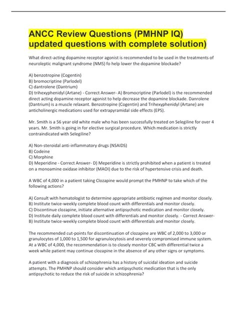 Ancc Review Questions Pmhnp Iq Updated Questions With Complete Solution Ancc Stuvia Us