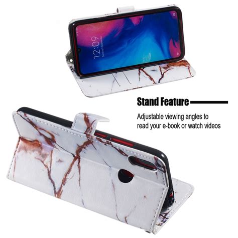 Leather Protective Case For Redmi Note 7 White Gold Marble