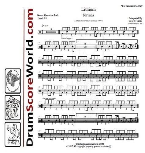 Nirvana Lithium Drum Score Drum Sheet Drum Score Drum Note