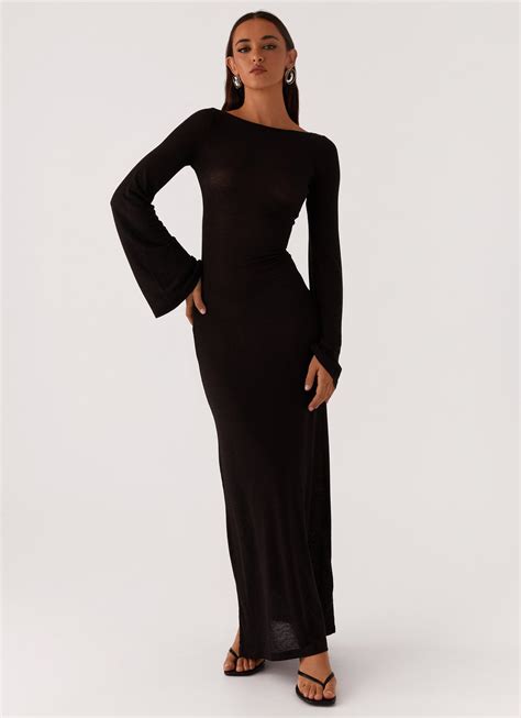 Olivia Long Sleeve Maxi Dress Black Peppermayo Us