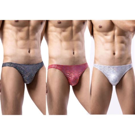 Sexy Mens Shiny Metallic Low Rise Bikini Briefs Seamless Swim Lingerie
