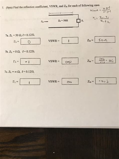 Solved Find The Reflection Coefficient Vswr And Z In For