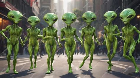 Green Aliens Illustration Happy Dancing People Printable Square Art