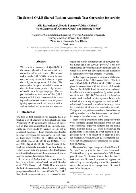 Pdf The First Qalb Shared Task On Automatic Text Correction For Arabic