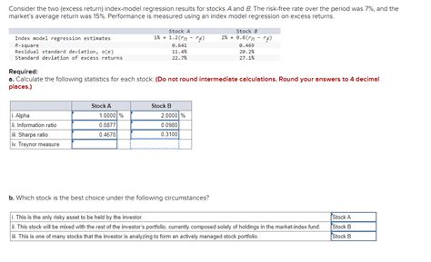 Solved Consider The Two Excess Return Index Model Chegg Com